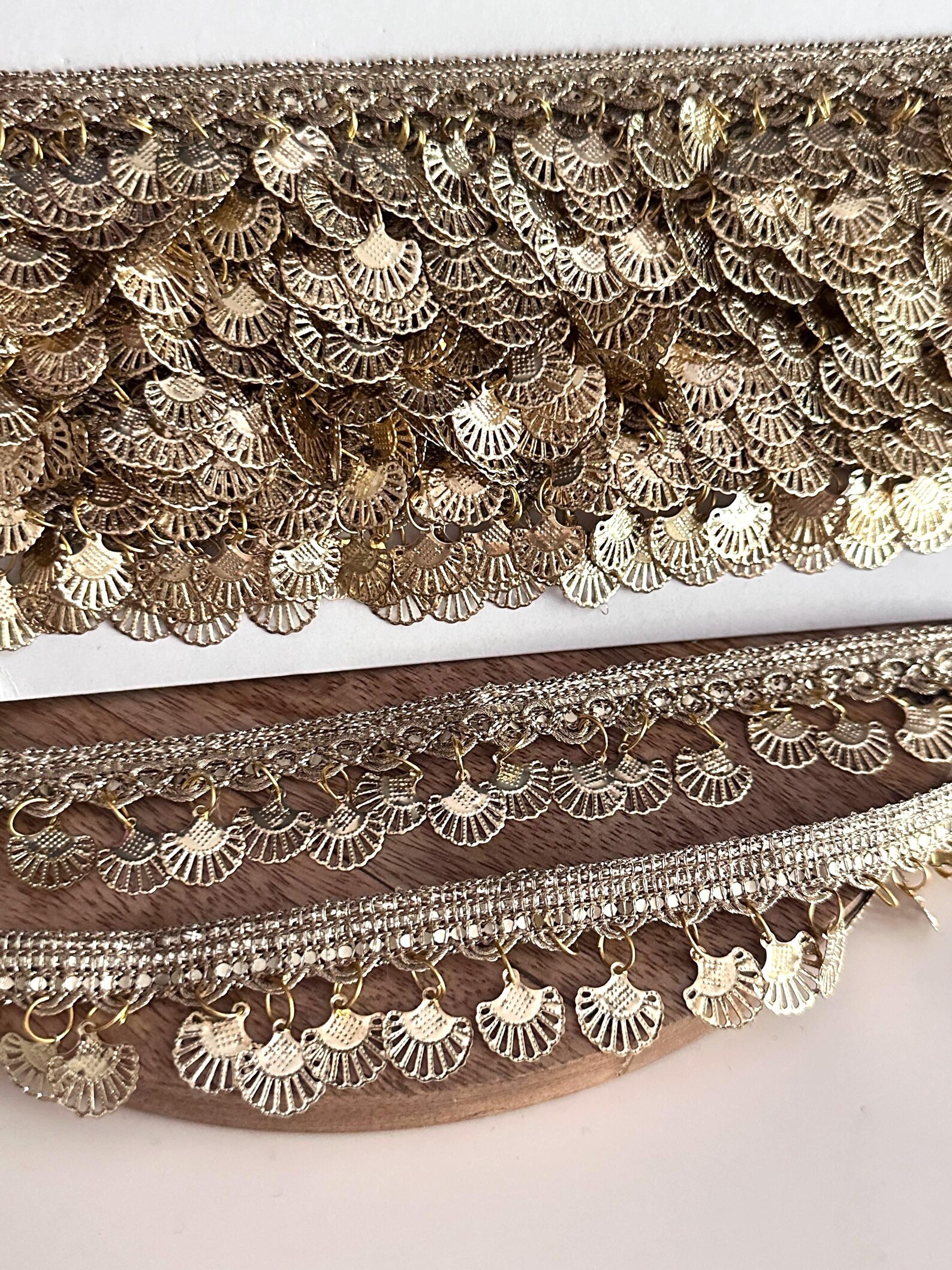 Gold Coin Metal Suspended Shell Lace Trim Boho Crafting Lace for ...