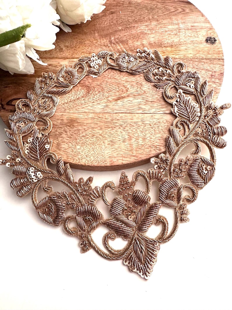 Hand Embroidered Zardozi Neck Patch Gold Applique for Necklines ...
