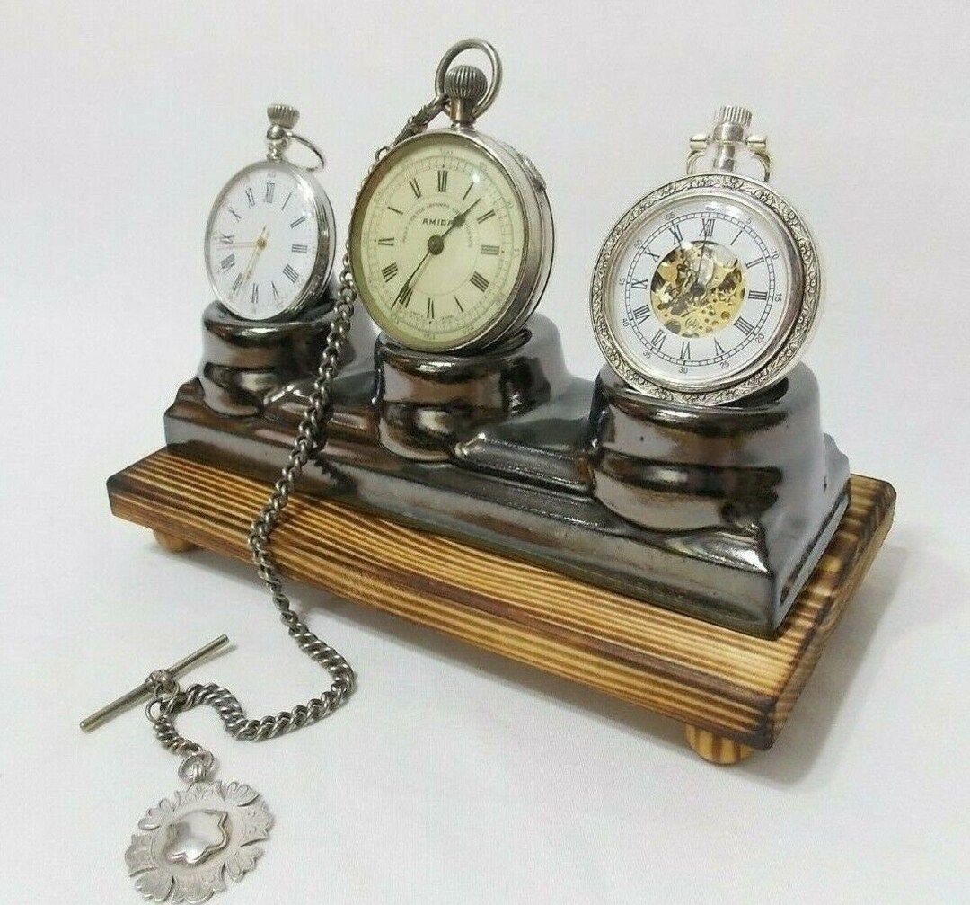 Triple Pocket Watch Stand Holds Three Watches Side by Side Small to ...