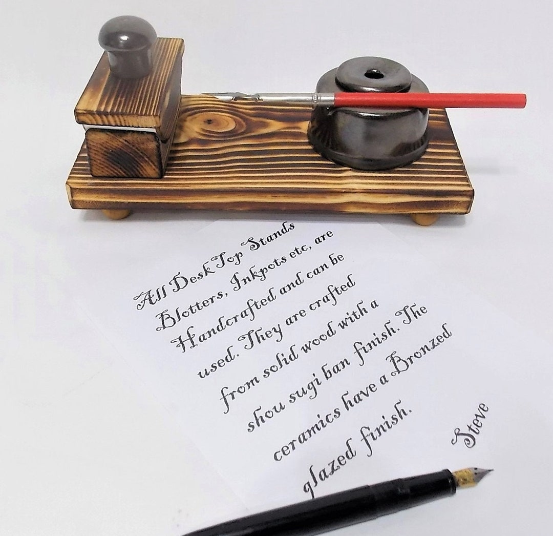 MINI Ink Blotter With Ceramic Calligraphy Inkwell Ink Pot Stand Desk ...