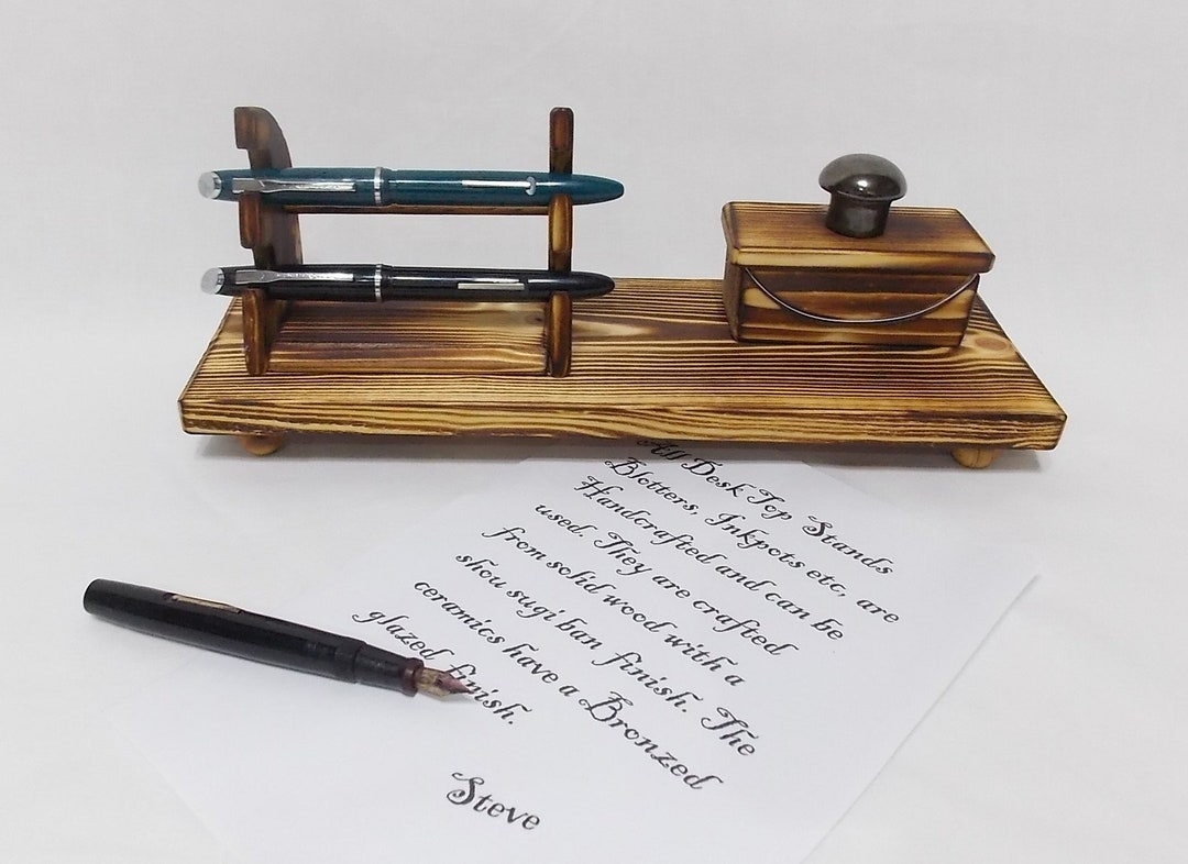MINI Small Ink Blotter on Stand With Twin Pen Rack Desk Top Ink ...