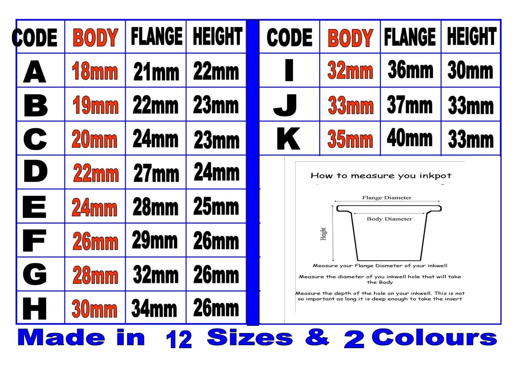 Full Set of 11 Most Popular Sizes Replacement Inkwell Inserts - Etsy