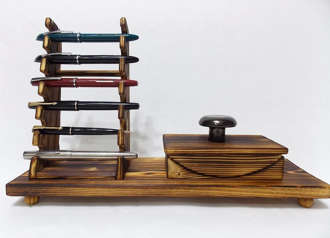 Calligraphy Pen Stand & Ink Blotter Holder Desk Top Ink Fountain Dip ...