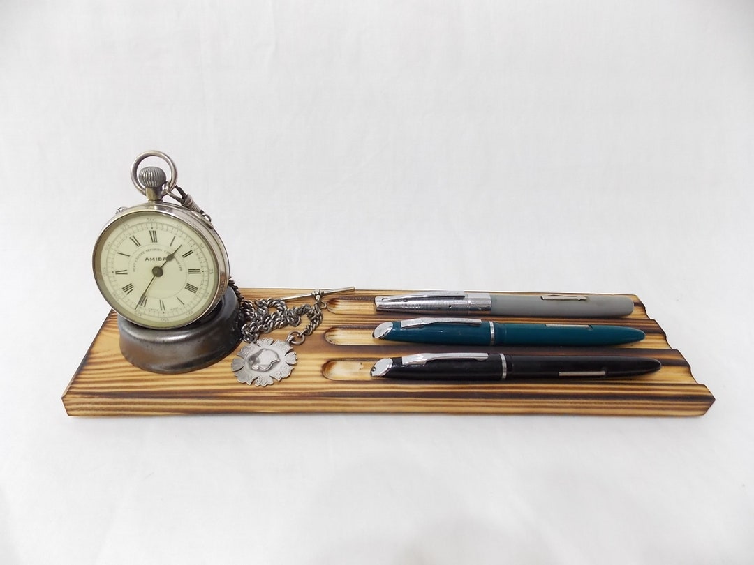 Single Pocket Watch Stand and Pen Rest Holds 3 Pen Rest Holder, Desk ...
