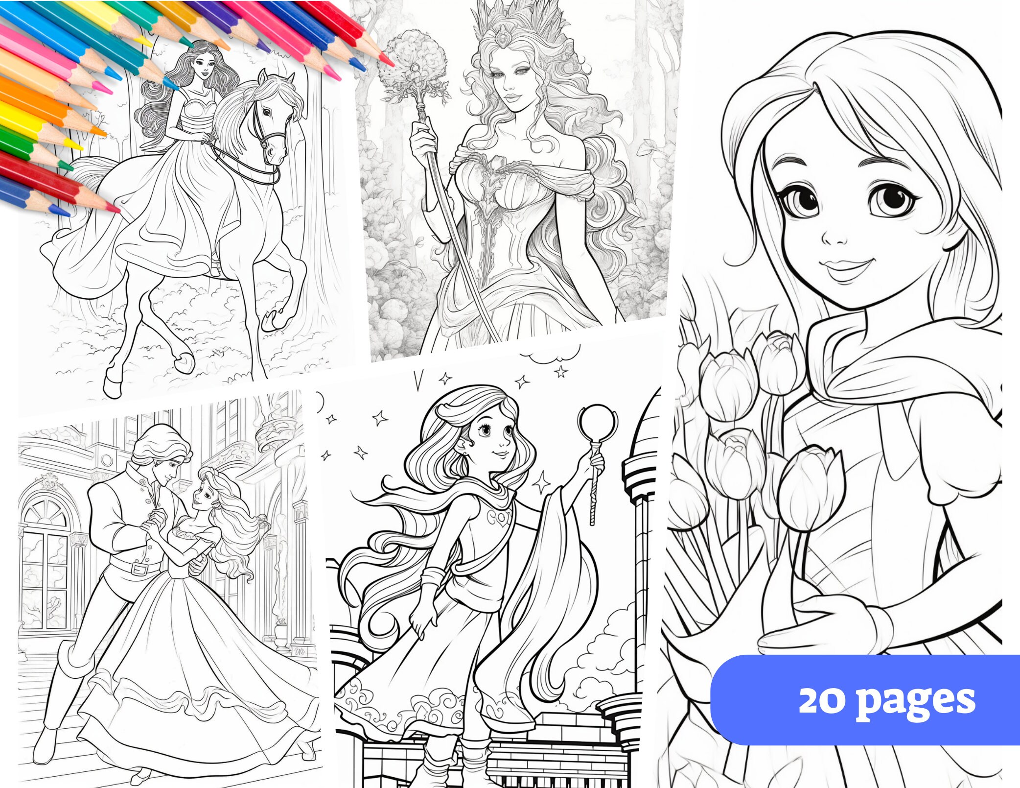 Cute Princess Coloring Pages for Kids 20 Printable Coloring Pages ...