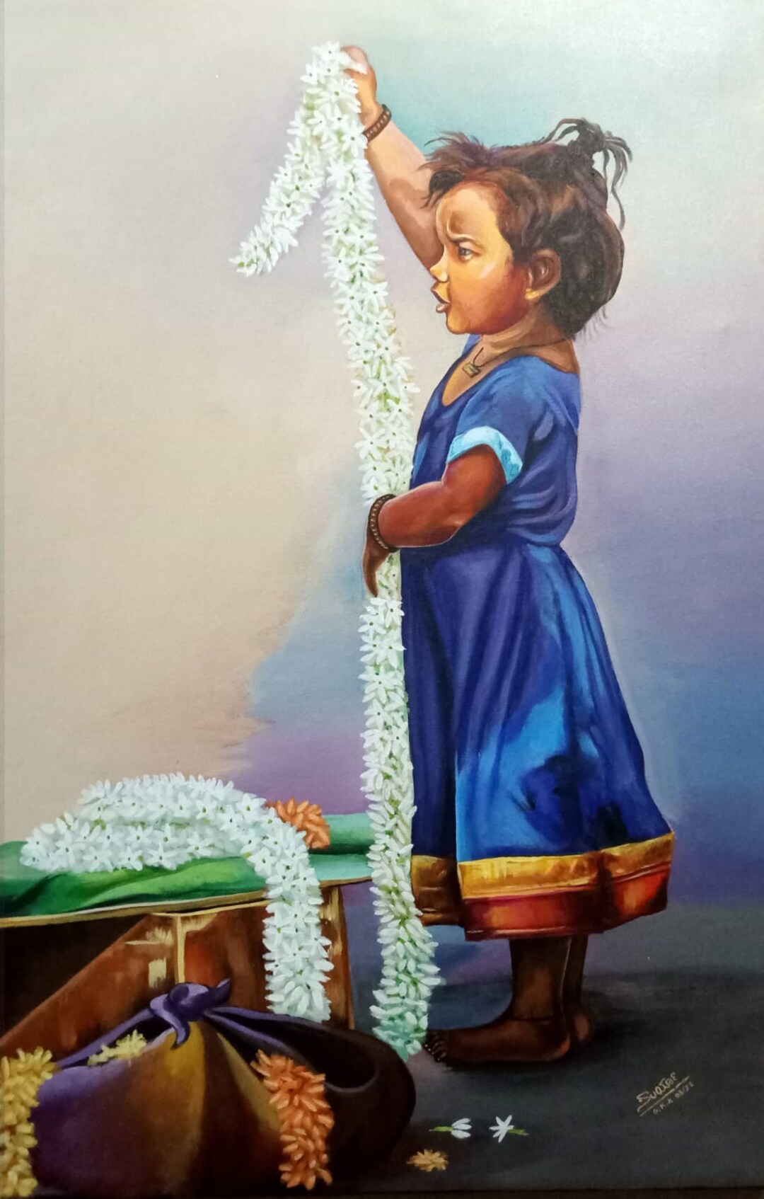Hand Painted Canvas Painting of Little Girl Selling Flowers - Etsy
