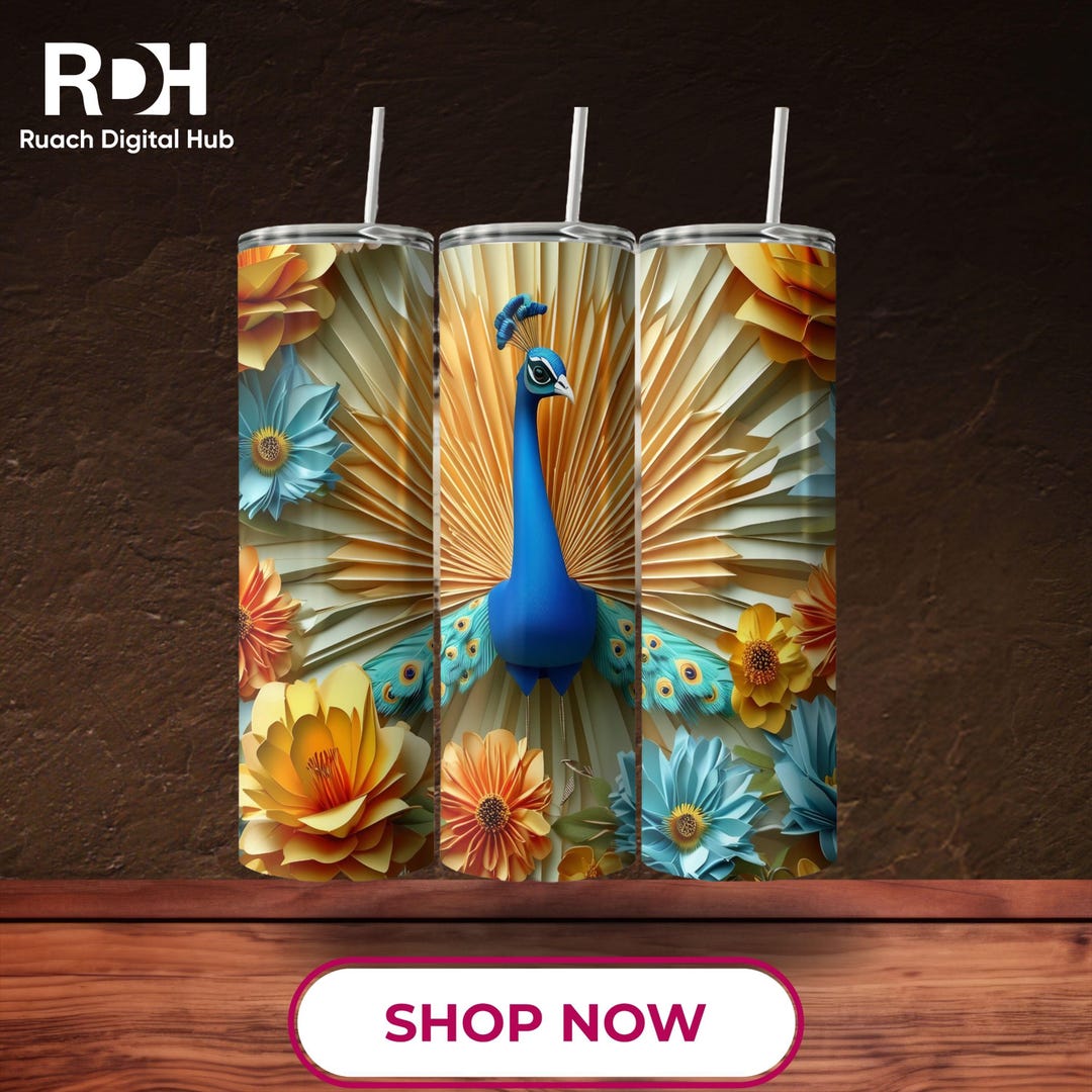 3D Inflated Peacock Stainless Steel Tumbler - 20 Oz Skinny Tumbler - Etsy