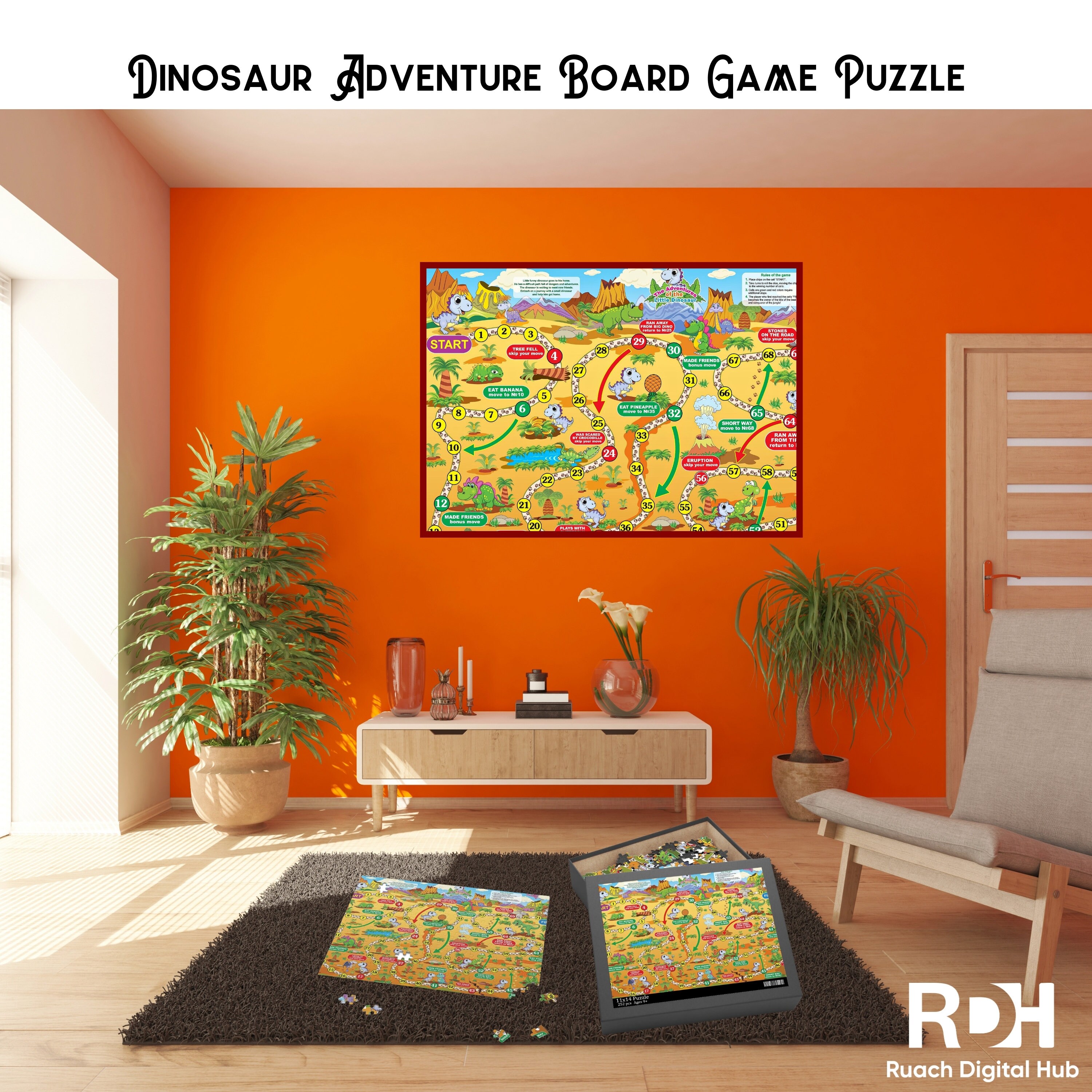 Dinosaur Adventure Board Game Puzzle - Family Fun With Prehistoric Play ...
