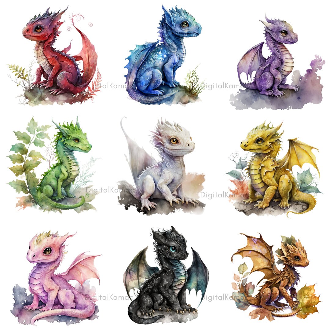 20 Watercolor Dragons High-quality Transparent PNG Clipart, Colourful ...