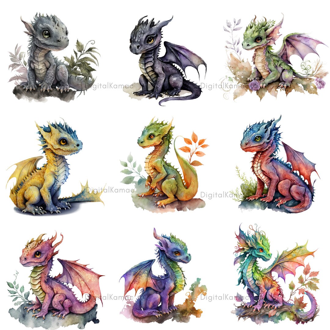20 Watercolor Dragons High-quality Transparent PNG Clipart, Colourful ...