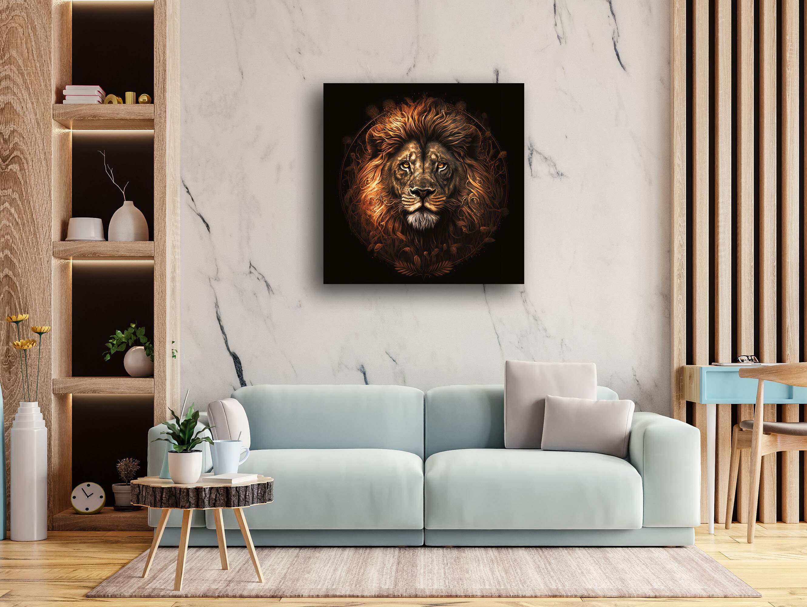 Lion Head Print on Canvas, Lion Wall Art, Animal Wall Decor, Modern Art ...