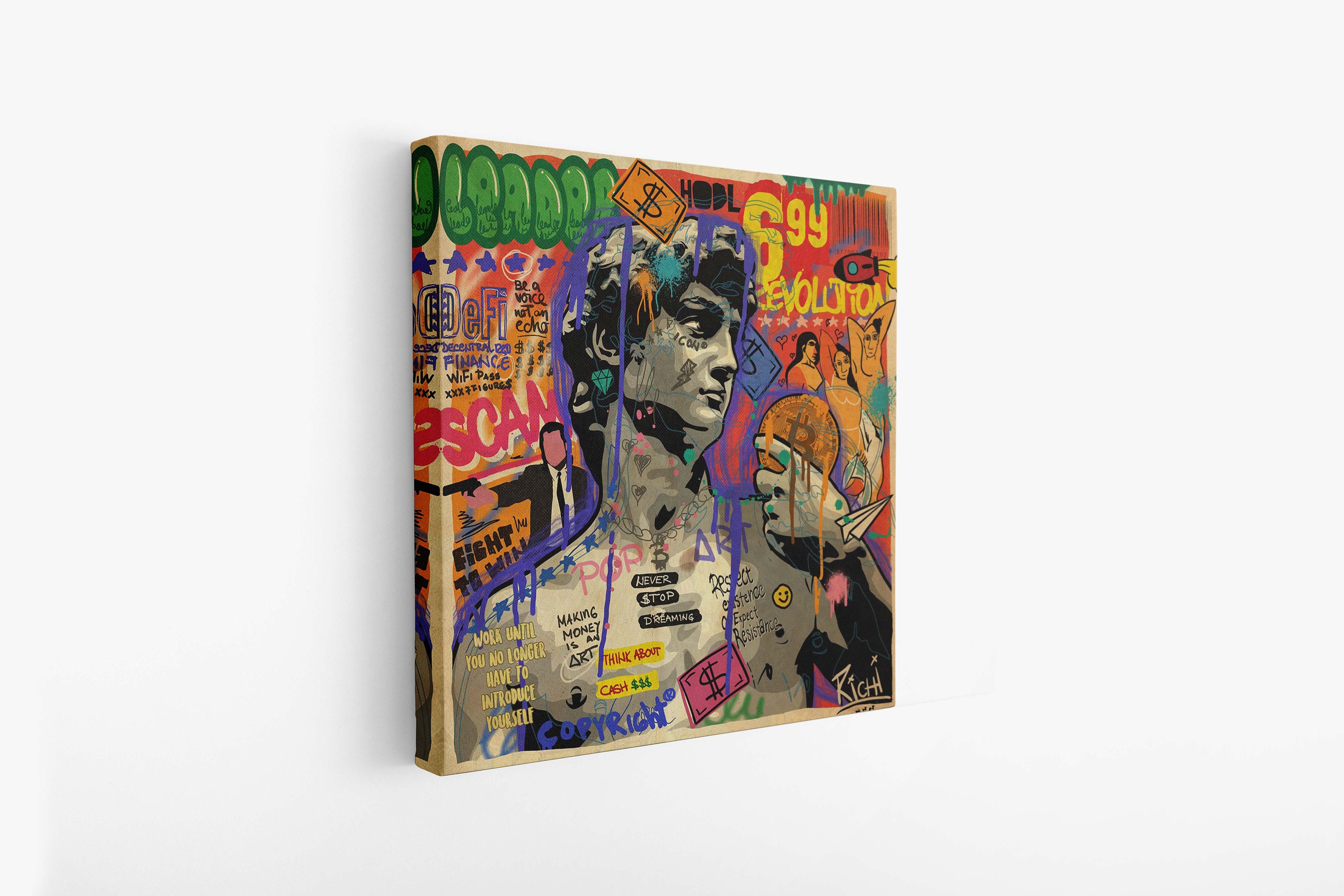 David Graffiti Pop Art Print on Canvas, Pop Art Statue Poster, Modern ...