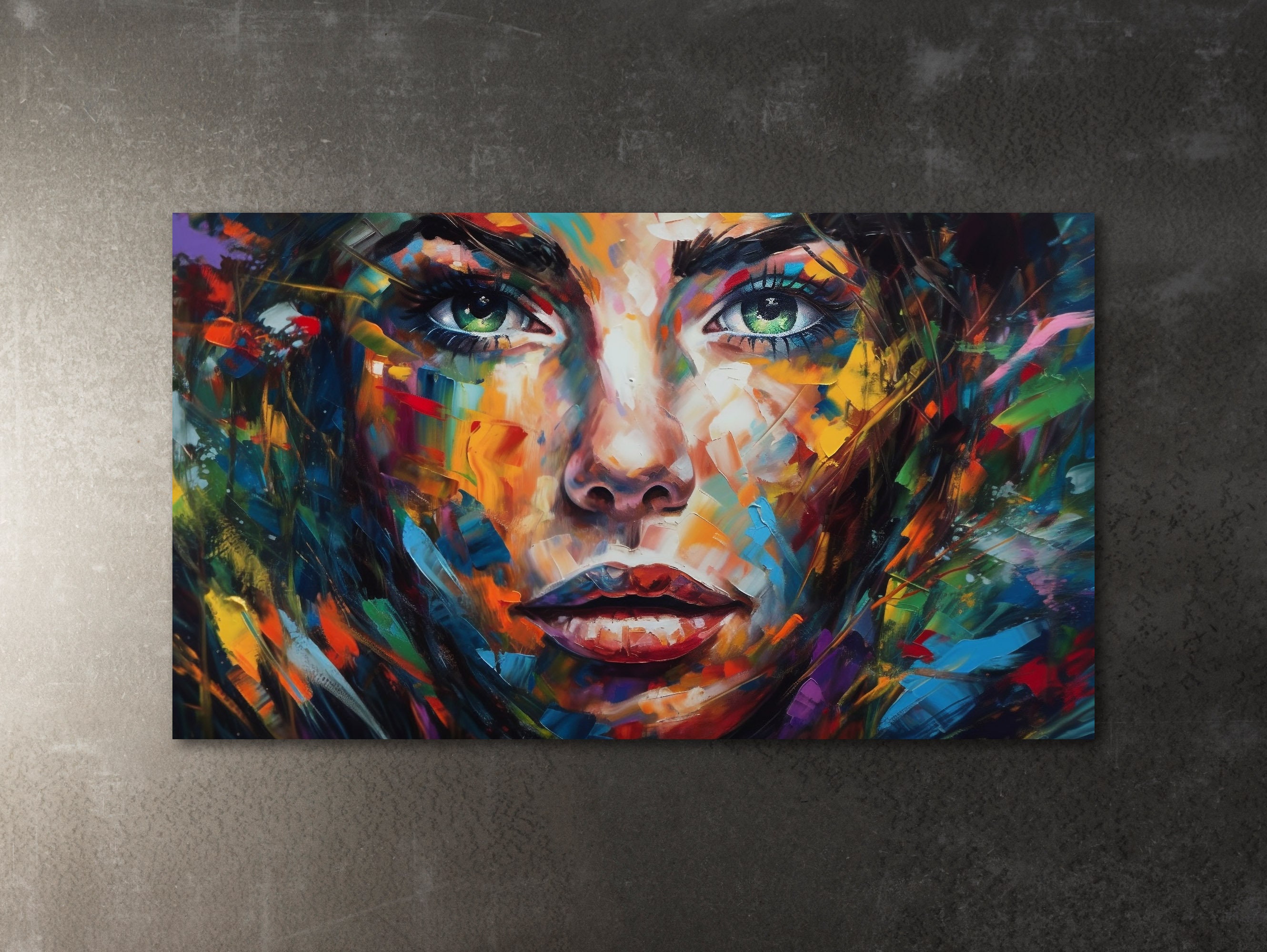 Colorful Woman Face Wall Art, Female Portrait Print on Canvas, Large ...