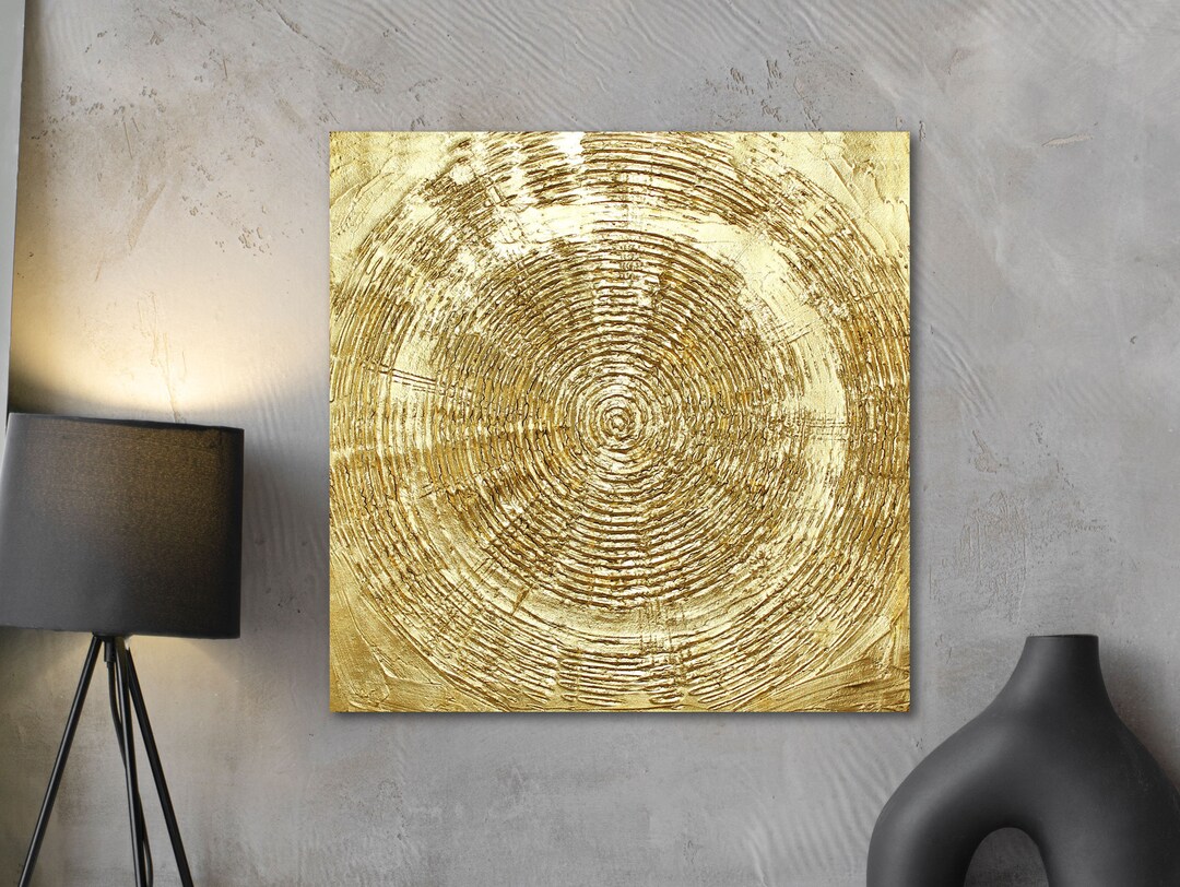 Abstract Gold Circle Print on Canvas Golden Modern Artwork - Etsy