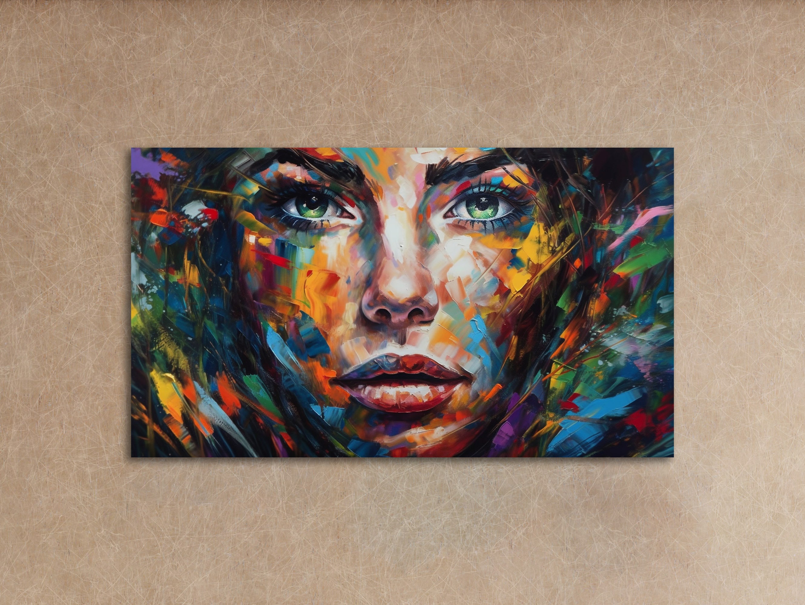 Colorful Woman Face Wall Art, Female Portrait Print on Canvas, Large ...
