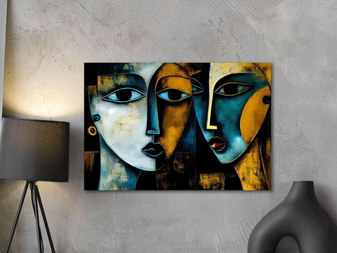 Abstract Woman Faces Print on Canvas, Girl Wall Art, Modern Canvas Wall ...