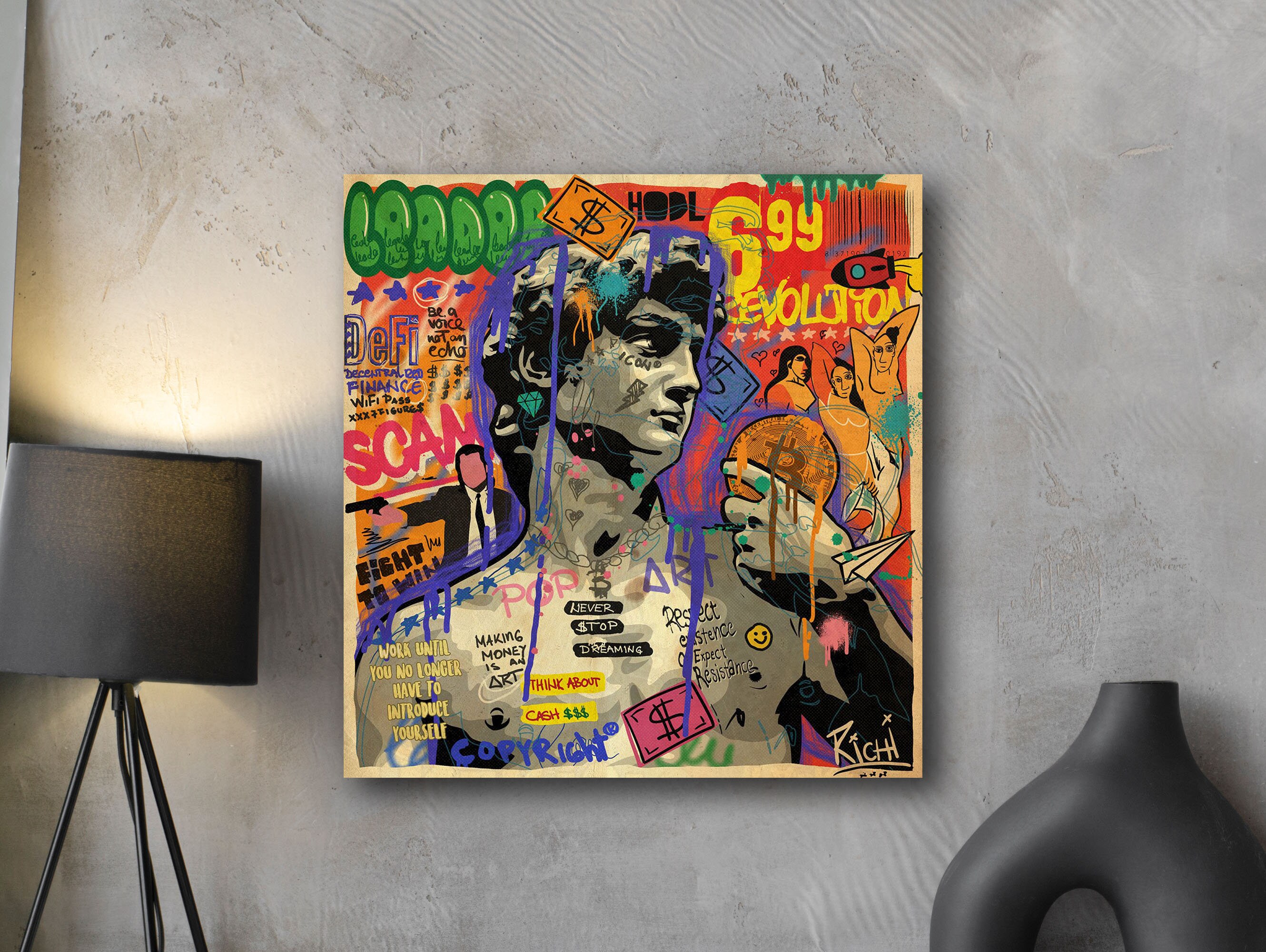 David Graffiti Pop Art Print on Canvas, Pop Art Statue Poster, Modern ...