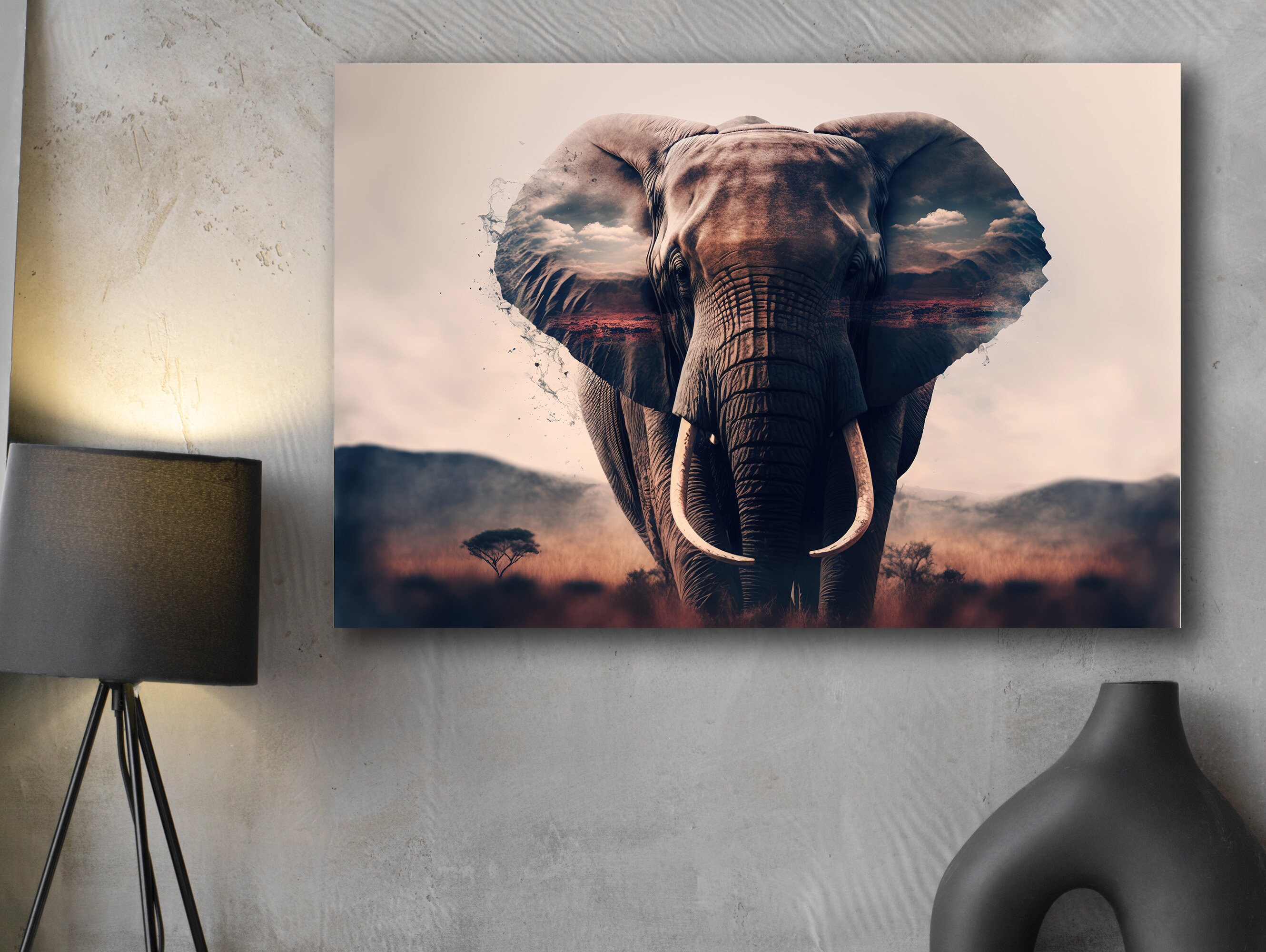 Big Elephant Portrait Print on Canvas, African Elephant Wall Art ...