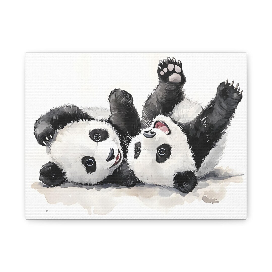 Adorable Panda Art Canvas, Playful Panda Wall Decor for Kids' Rooms ...