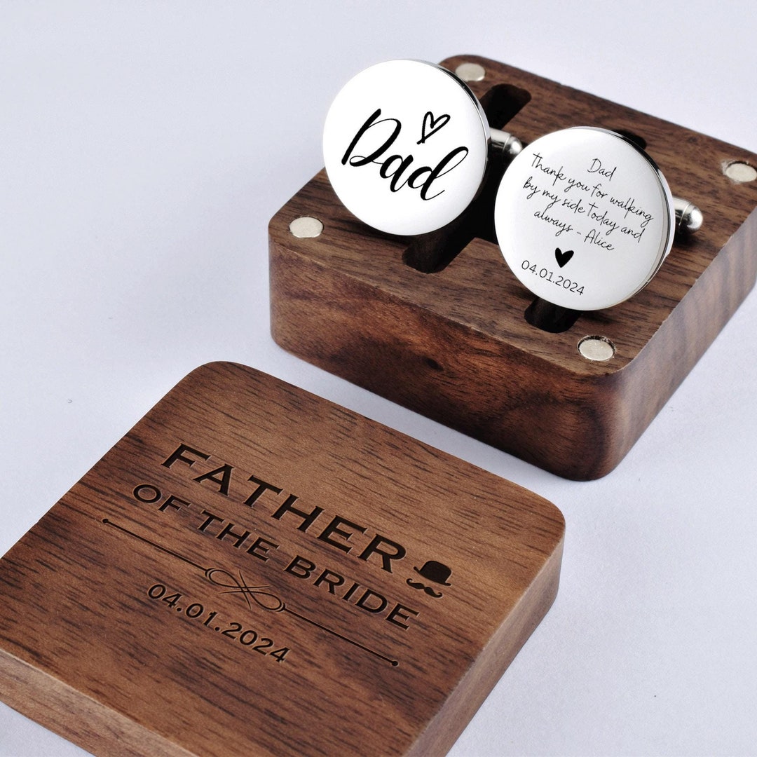 Custom Dad of Bride Gift, Personalized Cufflink With Wood Box, Father ...