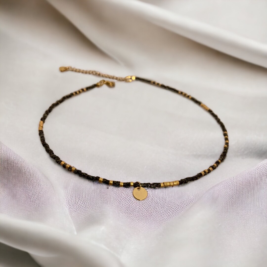 Black and Gold Miyuki Choker Necklace With or Without Pendant ...