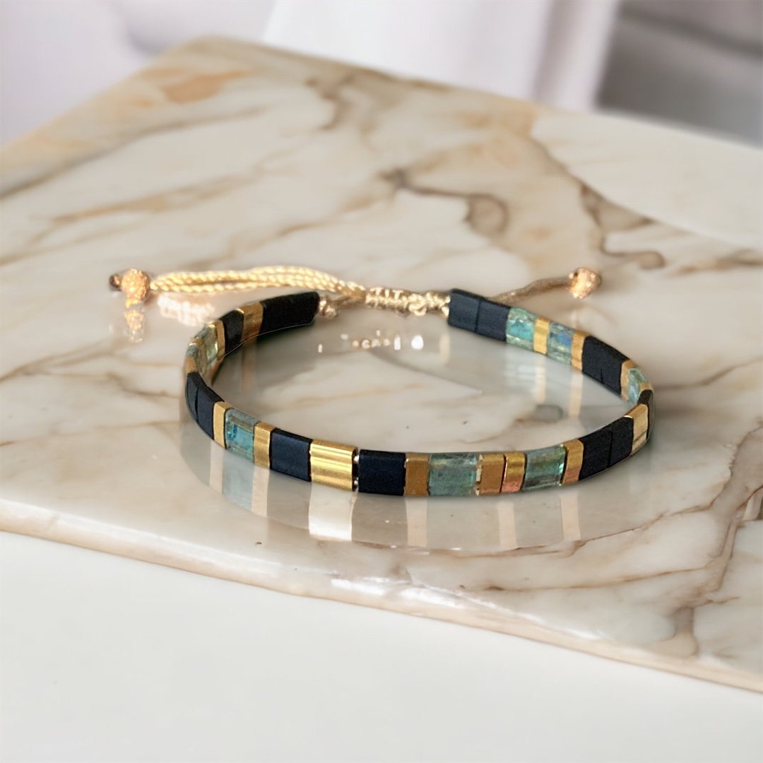 Bracelet miyuki tila ajustable plaqué or 24 carats bracelet boho fait ...