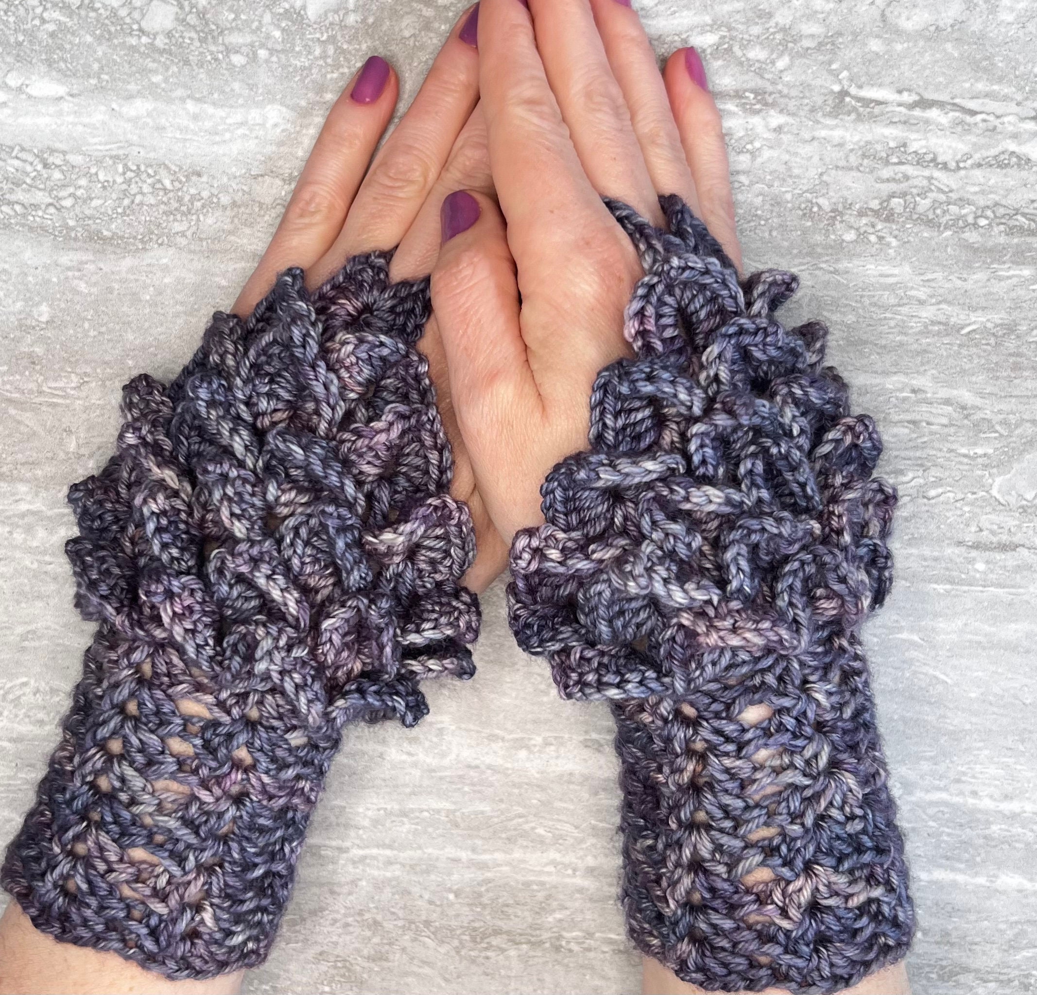 Dragon Scale Delight Fingerless Gauntlets Hand-dyed in Purple Haze ...