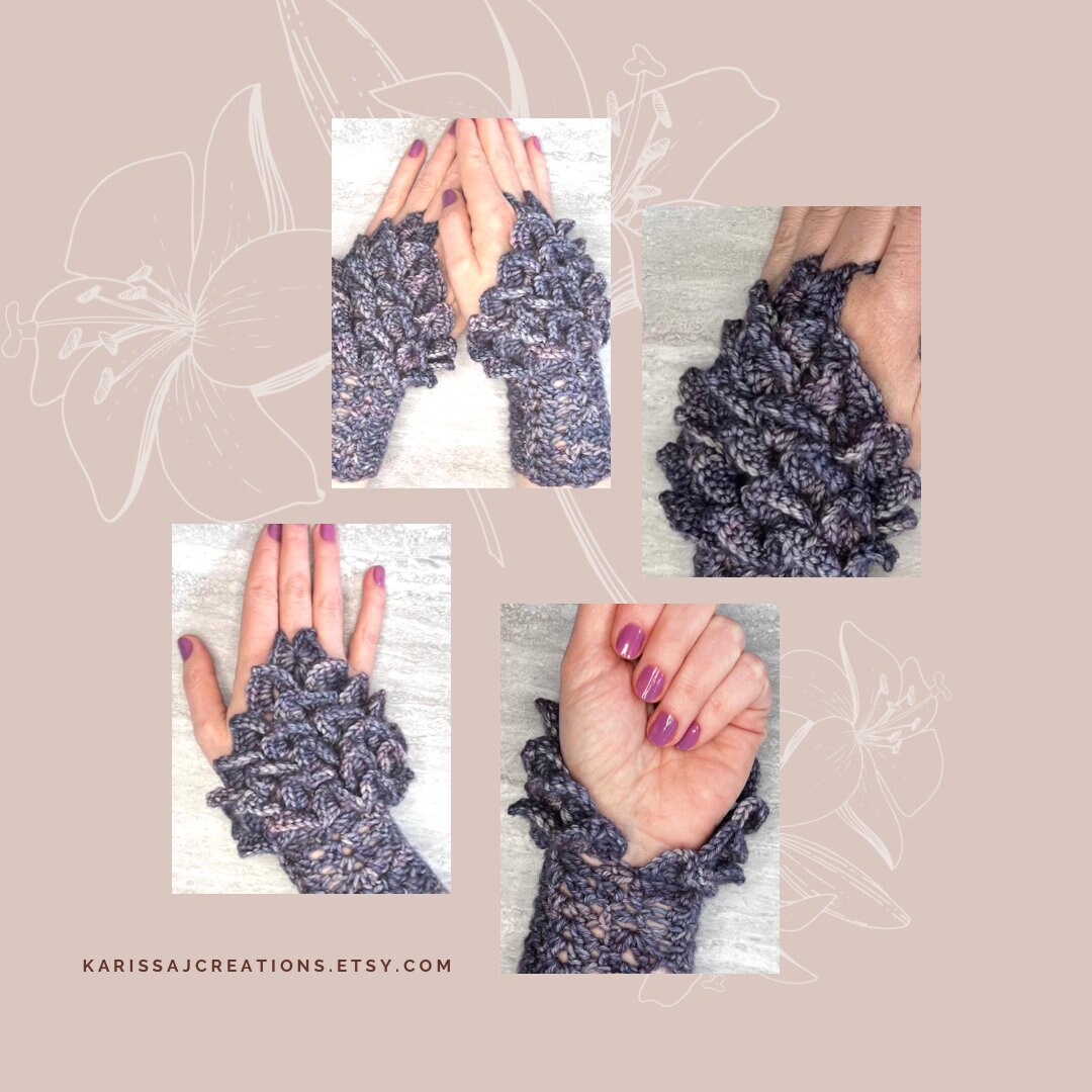 Dragon Scale Delight Fingerless Gauntlets Hand-dyed in Purple Haze ...
