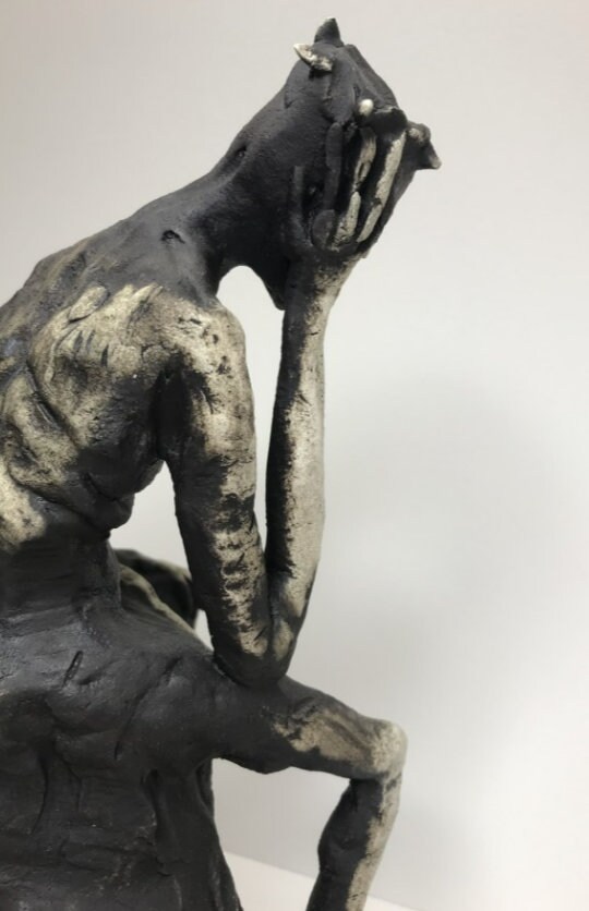 Pensive Christ II Handmade Sculpture Pottery Art Authentic Lithuanian ...