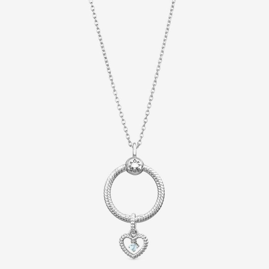 Genuine New Pandora March Birthstone O Pendant Set Necklace - Etsy