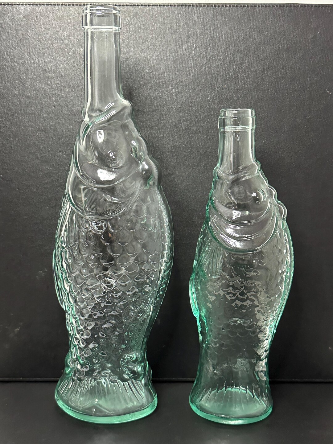 Two X Vintage Glass FISH Shaped BOTTLES Made in Italy Large and Small ...
