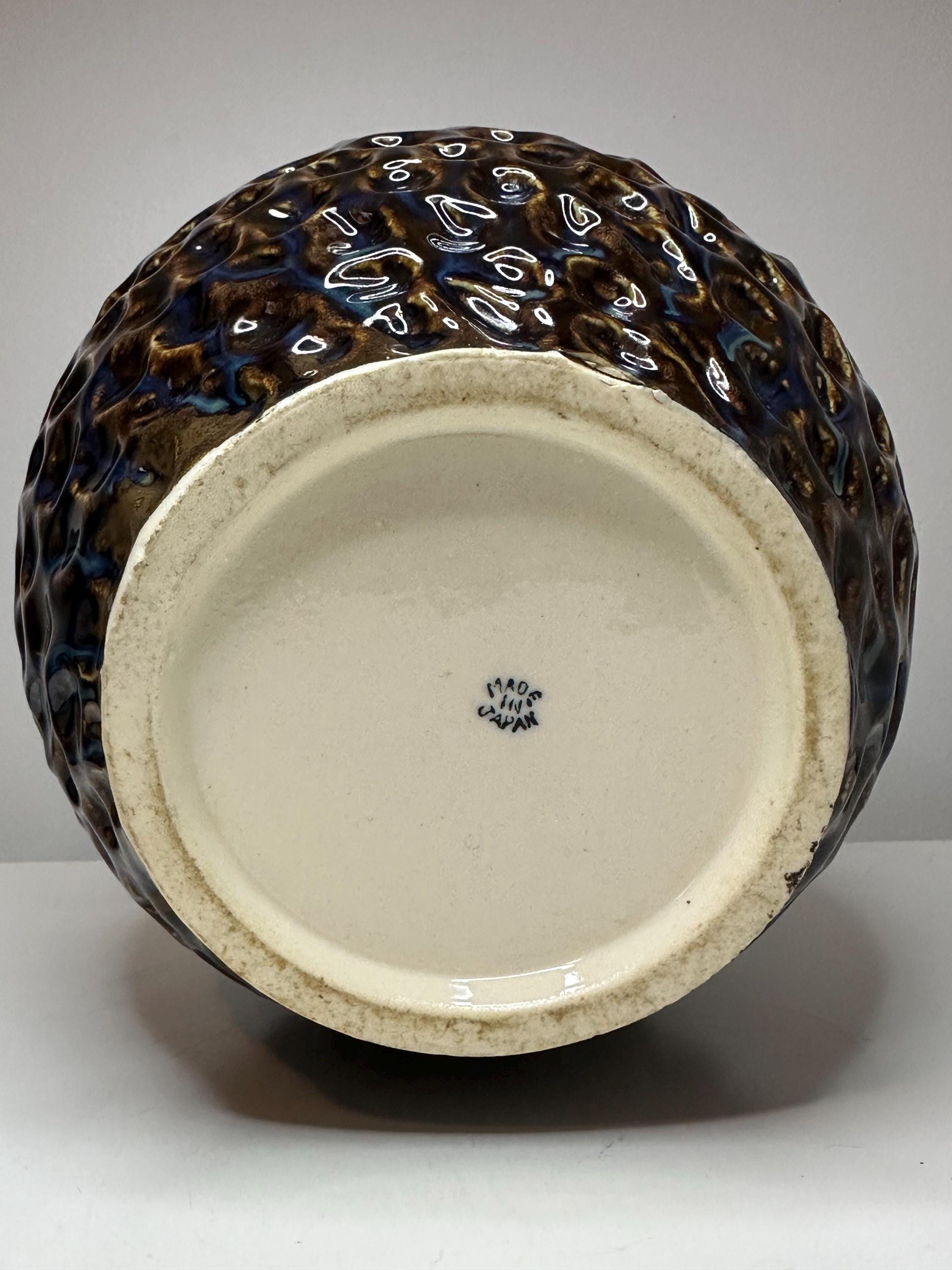 Japanese Stunning Blue Drip Glazed Thumbprint / Dimple Large Round VASE ...