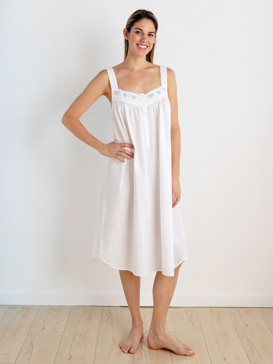 Cotton Nightgown With Embroidery Insertion Lace, Pin Tucks and ...
