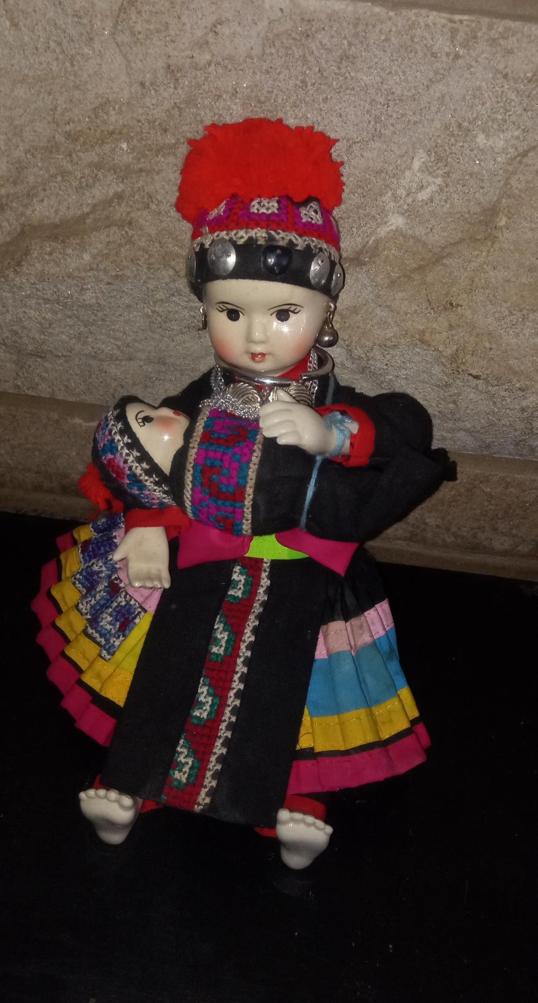 Hmong Doll Hand Painting Porcelain Gorgeous Woman Holding a Baby Unique ...