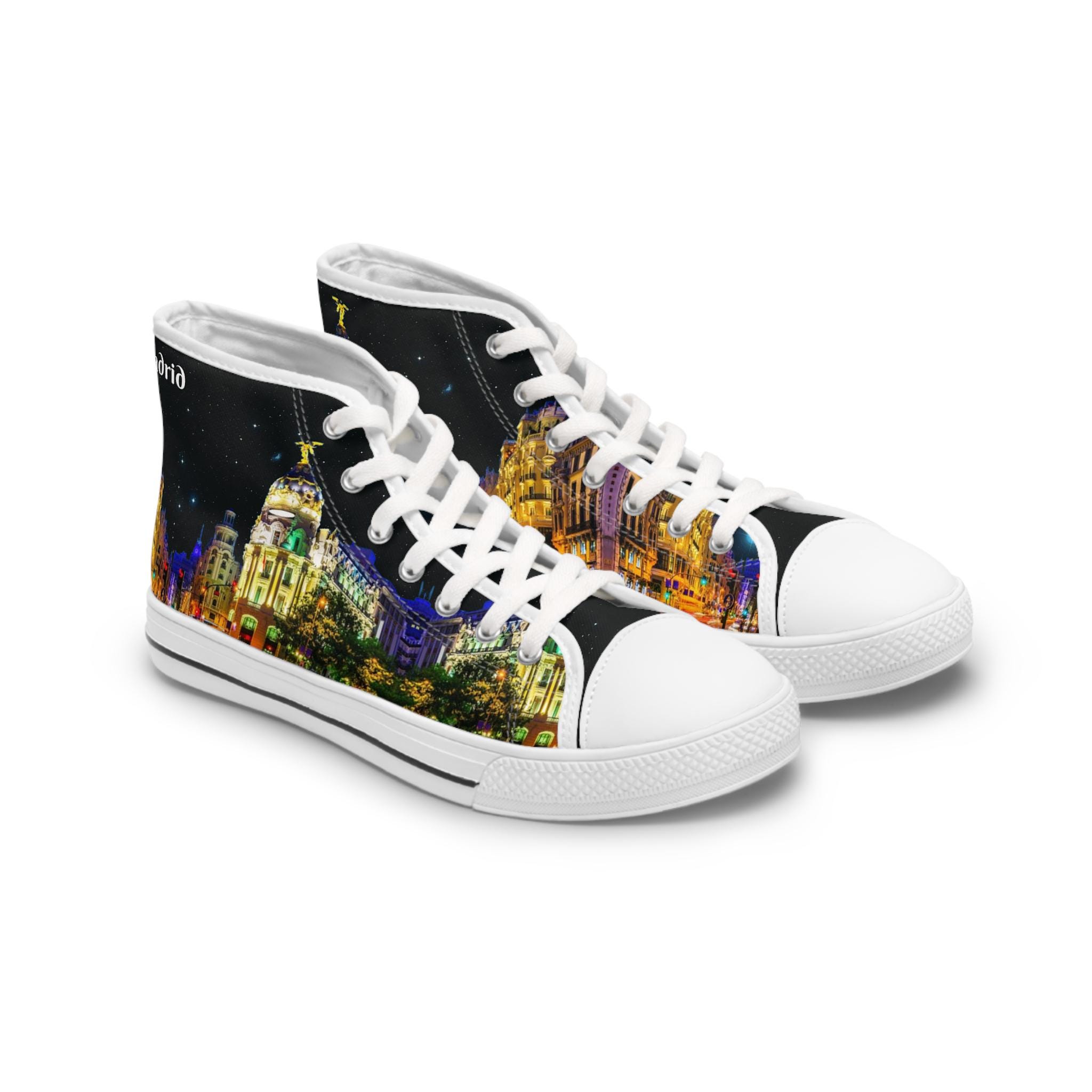 Women's High Top Sneakers - Madrid Spain City Skyline Street Scene at ...