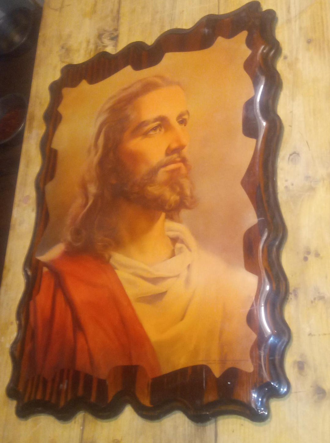Jesus Christ Lithograph Wood Panel Clear Coating Vintage 1959 by ...