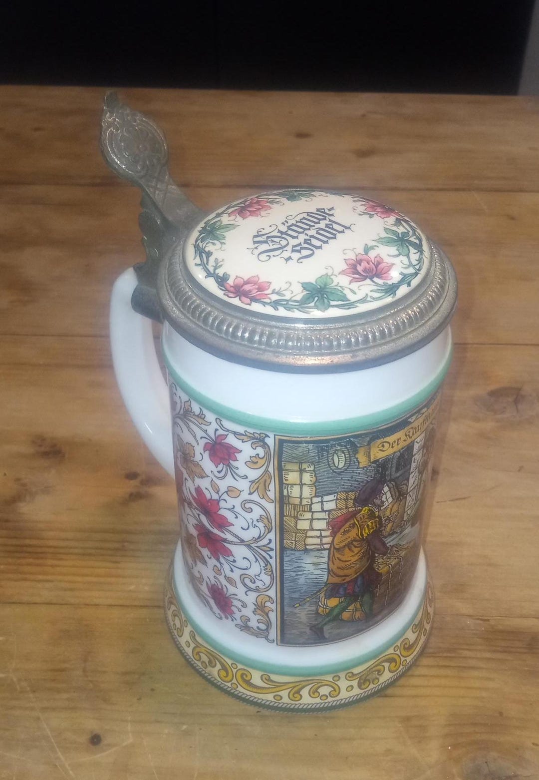 Der Schmied Stande-seidel Milk Glass Stein Beer Tankard Mug Pub Scenes ...