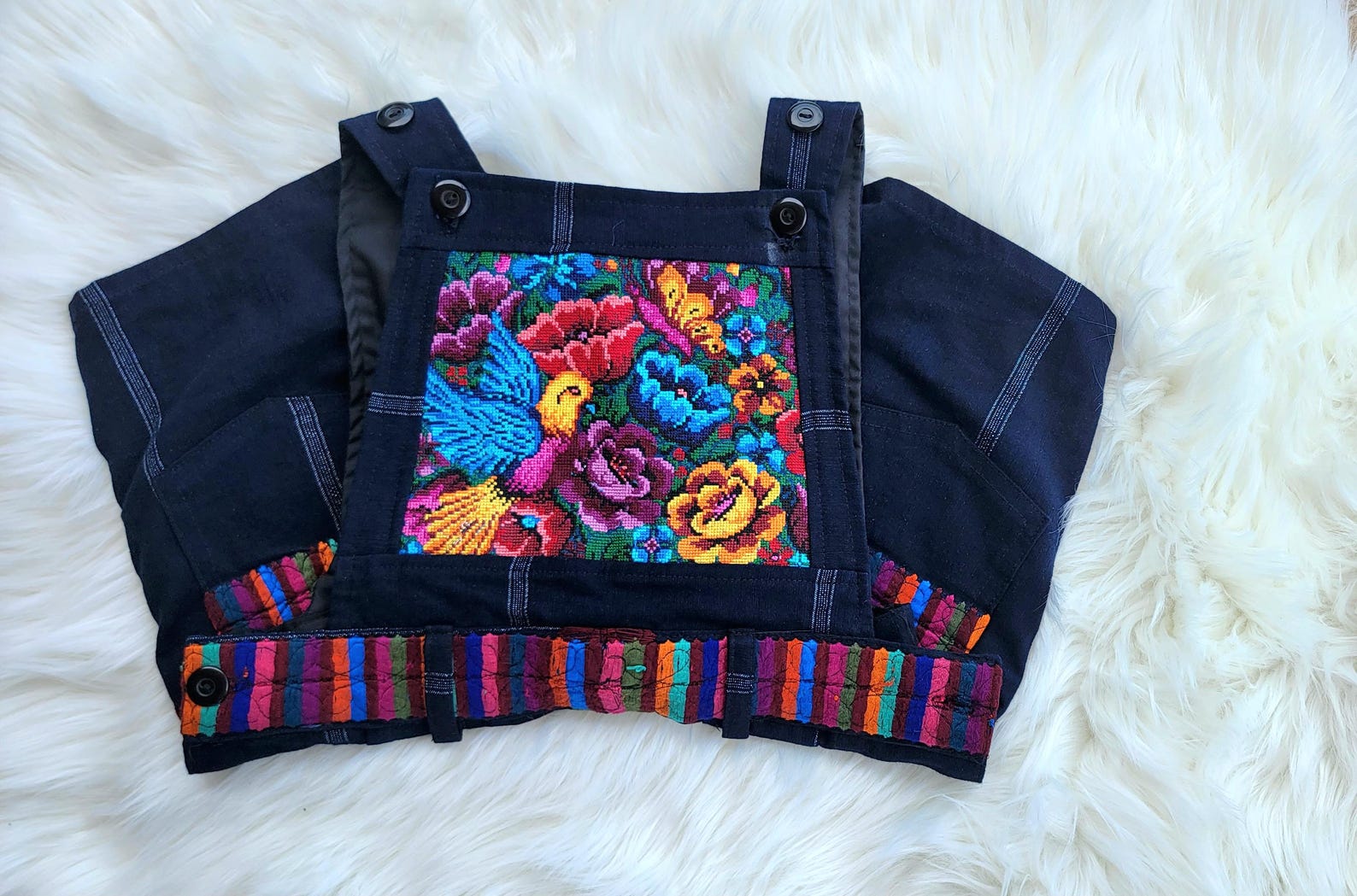 Beautiful Overalls With Unique Güipil Design, Dark Blue Color, Typical ...