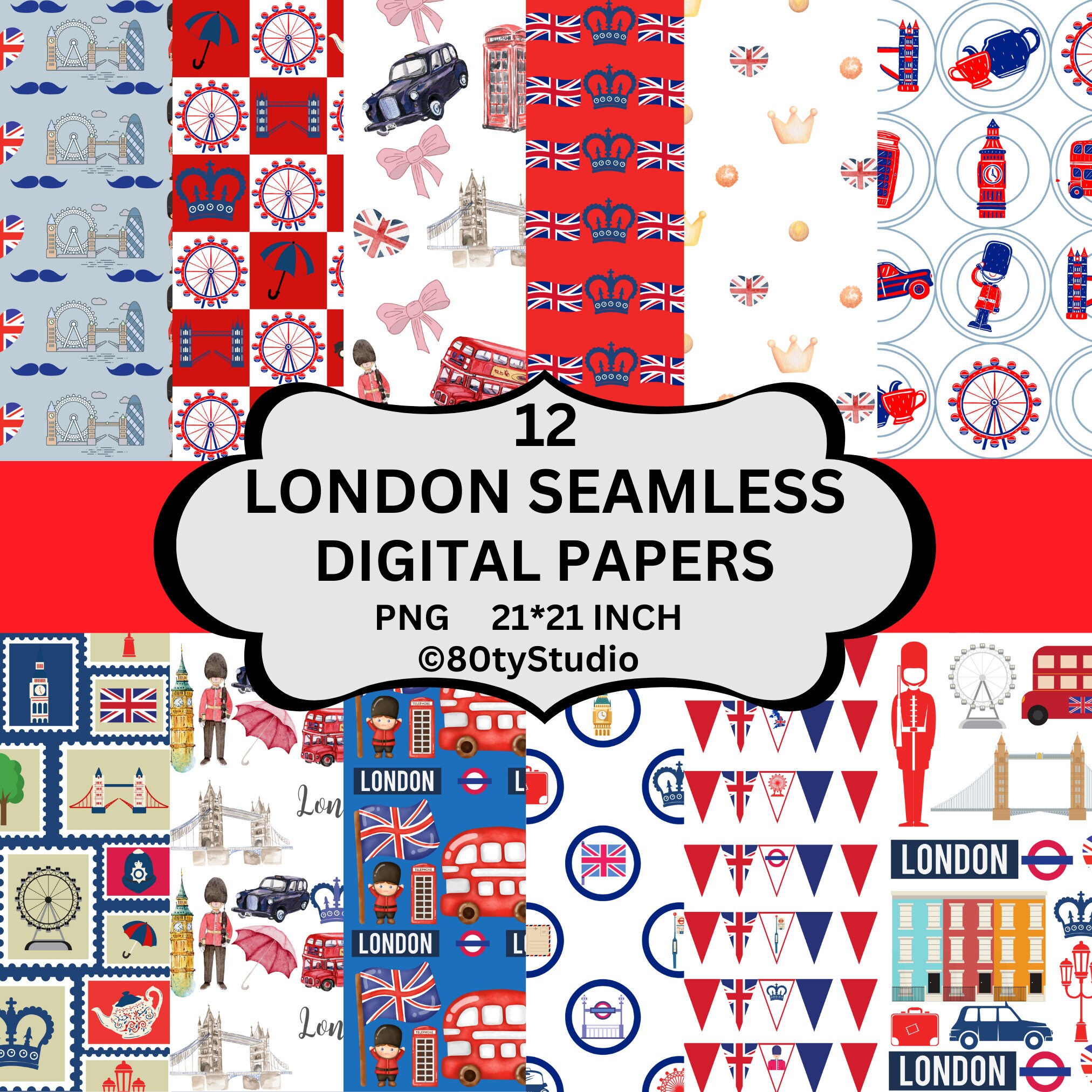 London Digital Paper Seamless London Icons Printable - Etsy