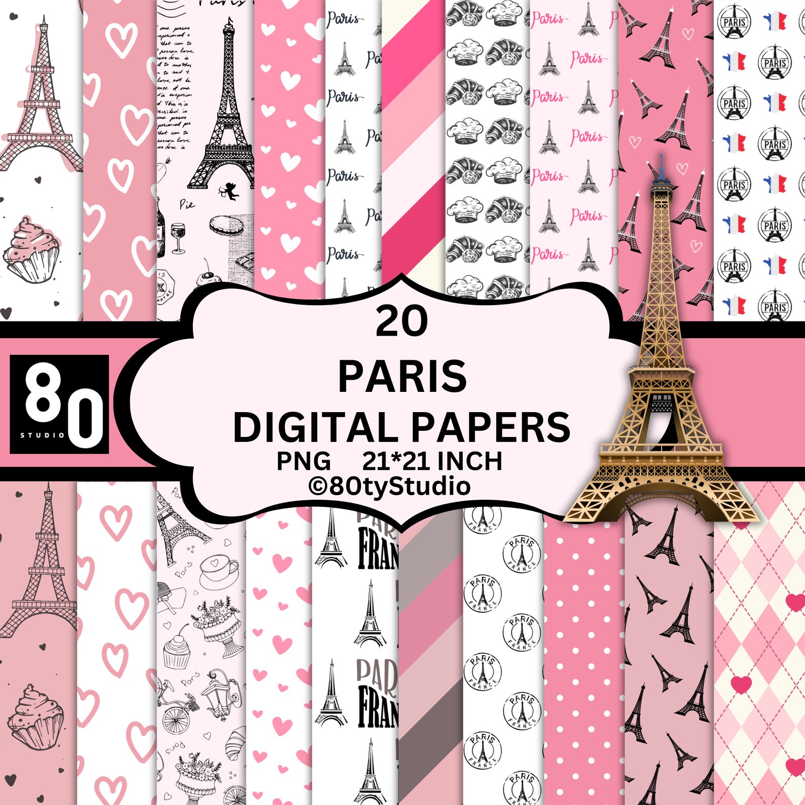 Paris Digital Paper, Seamless, Paris Icons, Printable, London Scrapbook ...