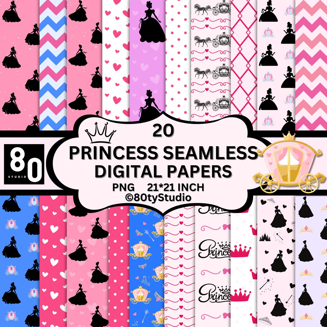 Princess Digital Paper, Scrapbook, Cute Princess Background, Seamless ...