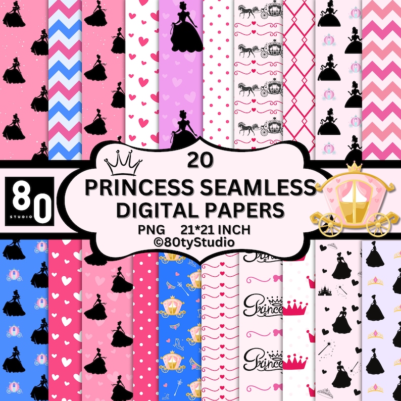 Princess Digital Paper, Scrapbook, Cute Princess Background, Seamless ...