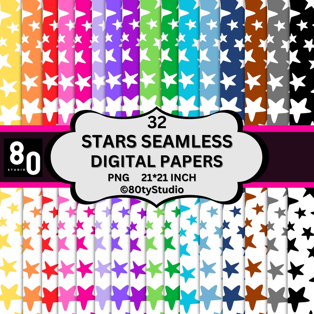 Stars Digital Paper, Stars Confetti, Scrapbook, Rainbow Stars ...