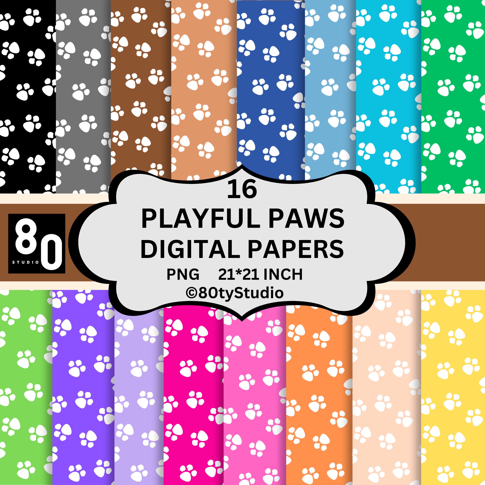 Paw Print Digital Papers, Dog Digital Papers, Animal Scrapbook, Animal ...