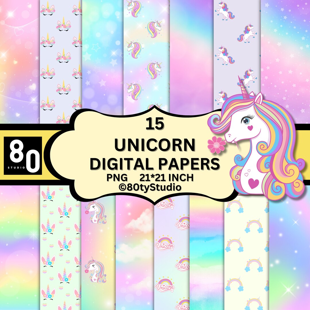 Unicorn Digital Paper, Scrapbook, Cute Unicorn Background, High Quality ...