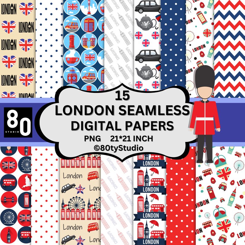 London Digital Paper, Seamless, London Icons, Printable, London ...