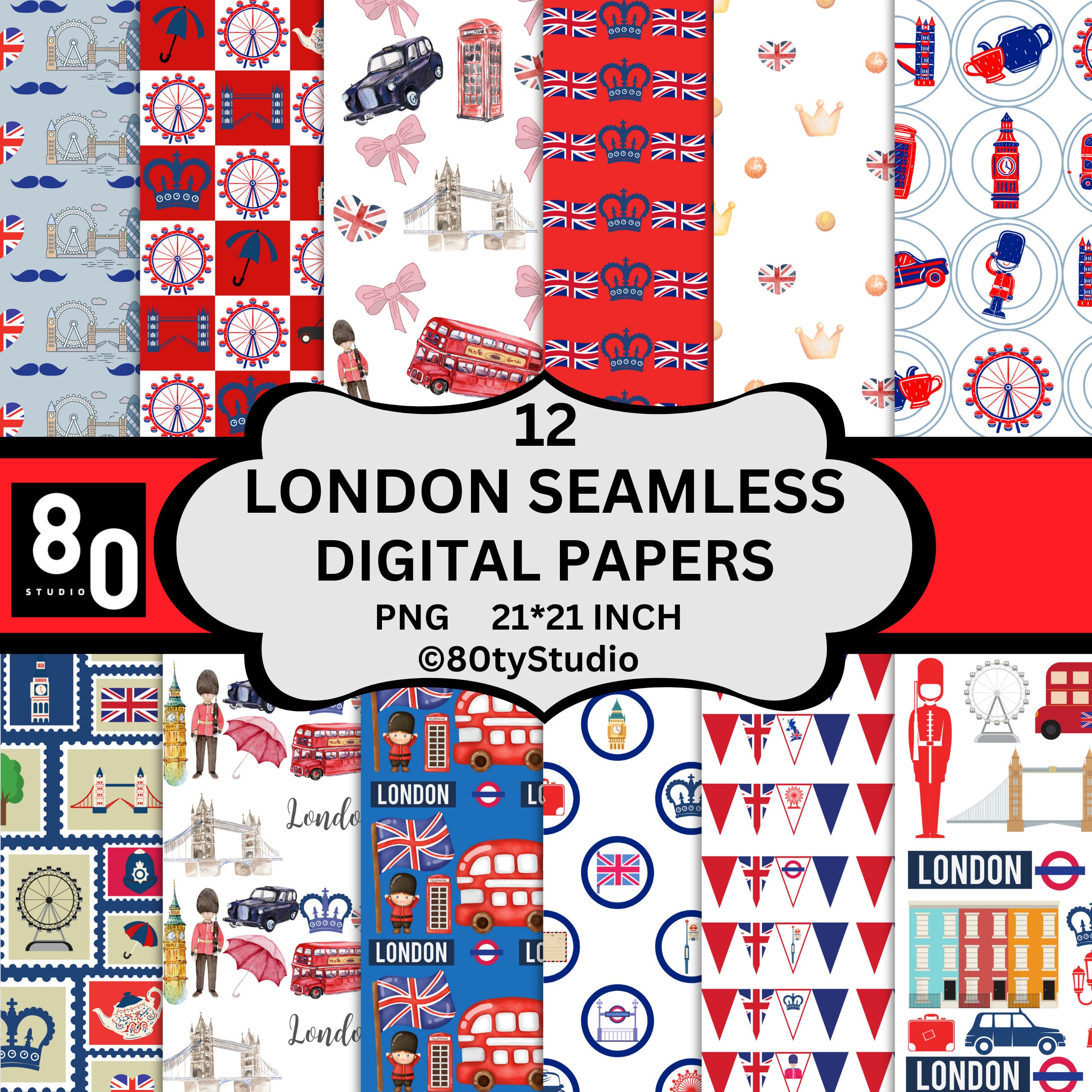 London Digital Paper, Seamless, London Icons, Printable, London ...