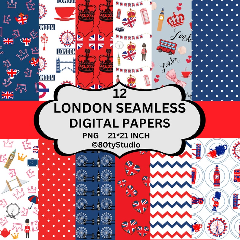 London Digital Paper, Seamless, London Icons, Printable, London ...
