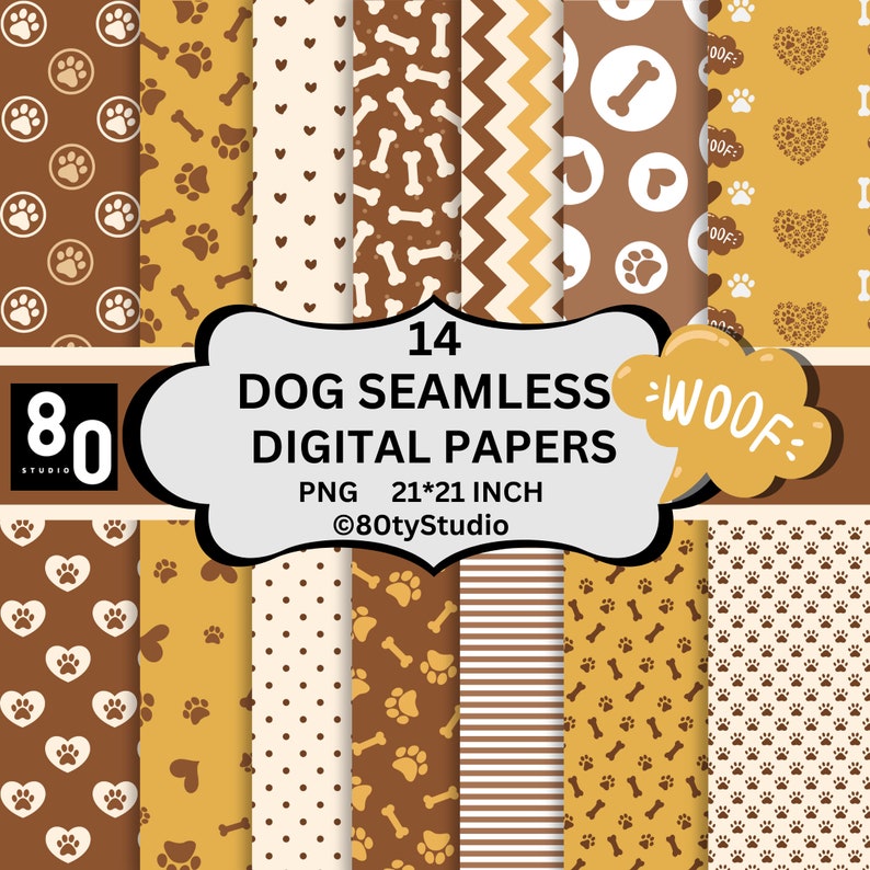 Dog Seamless Digital Papers, Paw Print Digital Paper, Animal Scrapbook ...