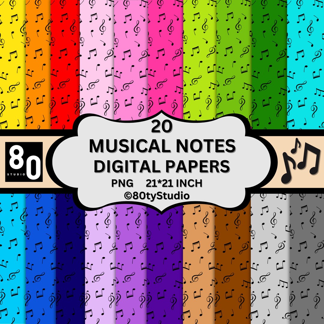 Musical Notes Digital Paper, Music, Scrapbook, Rainbow Notes Background ...